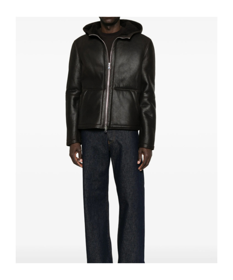 DONDUP Dondup Long-Sleeve Leather Jacket with Hood